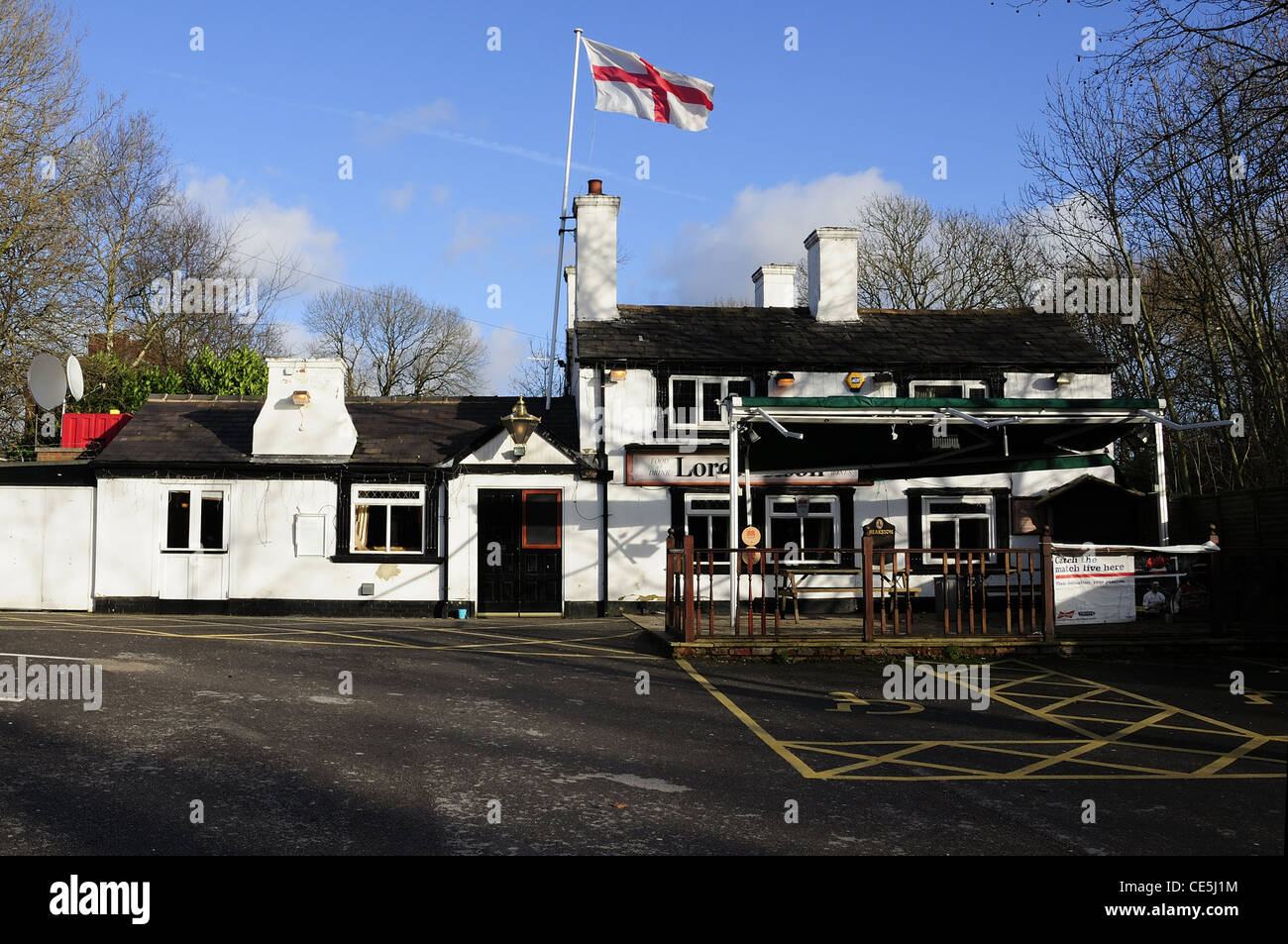 Flag of St George flying over Lord Nelson public house Stock Photo - Alamy