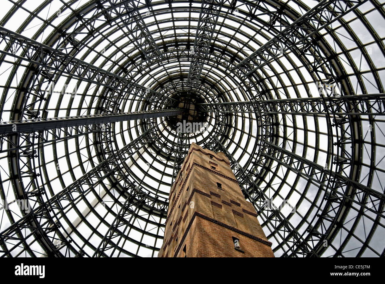 The steel-framed, conical-shaped ceiling covering a shopping centre in ...