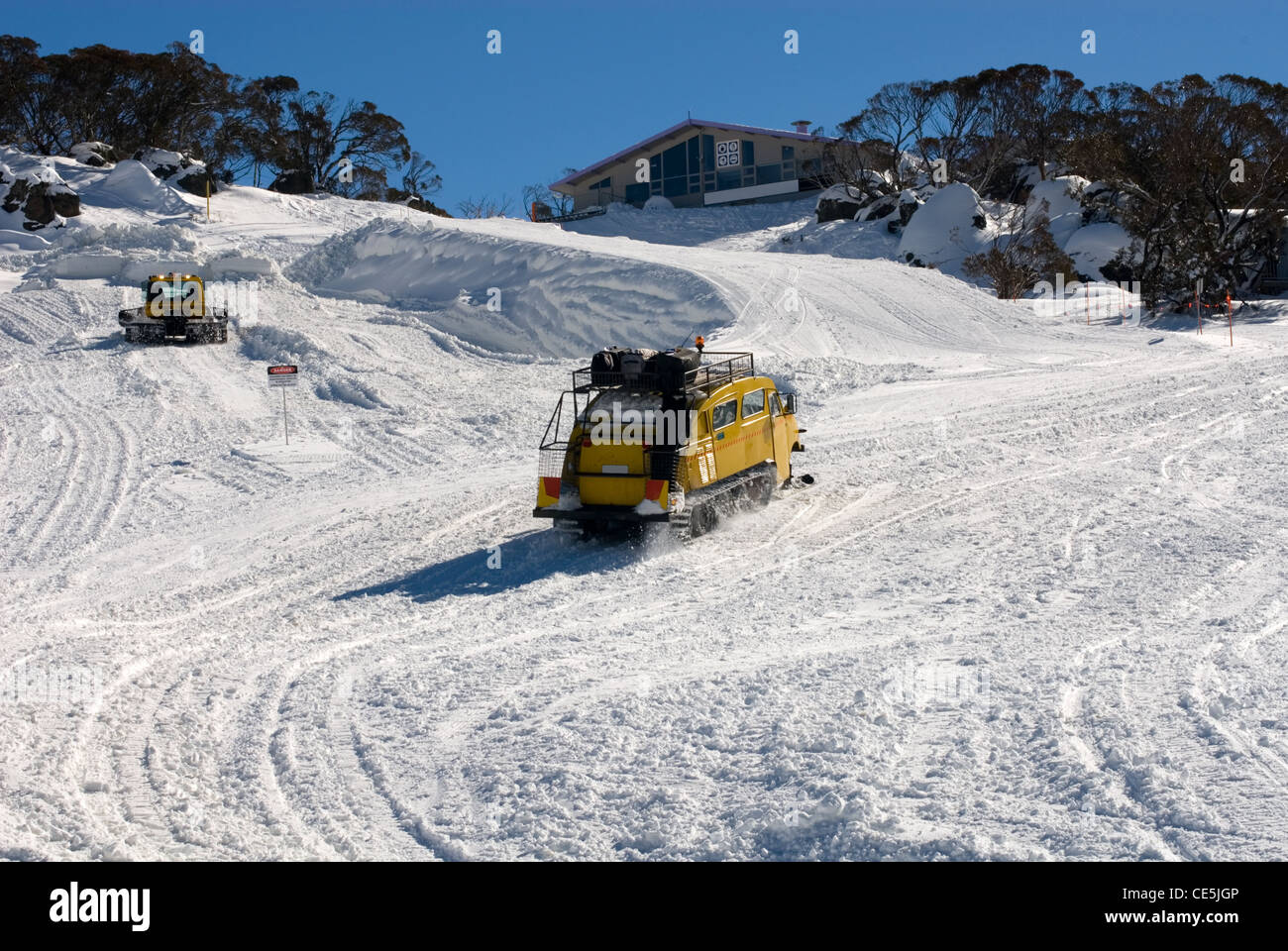 A snow coach, conveying passengers from a car-park to a hotel, at ...