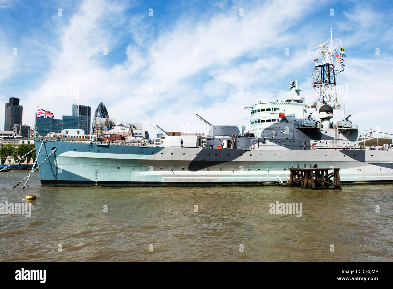 England , South London , embankment riverside HMS Belfast Stock Photo ...