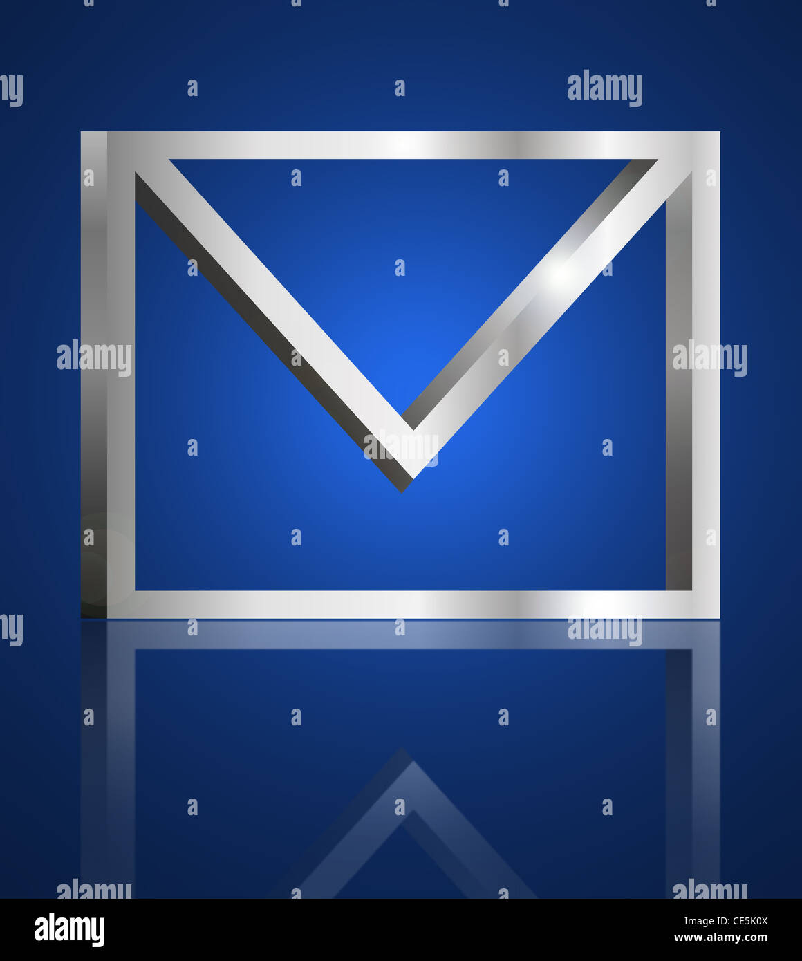 Illustration depicting a single metallic email symbol arranged over ...