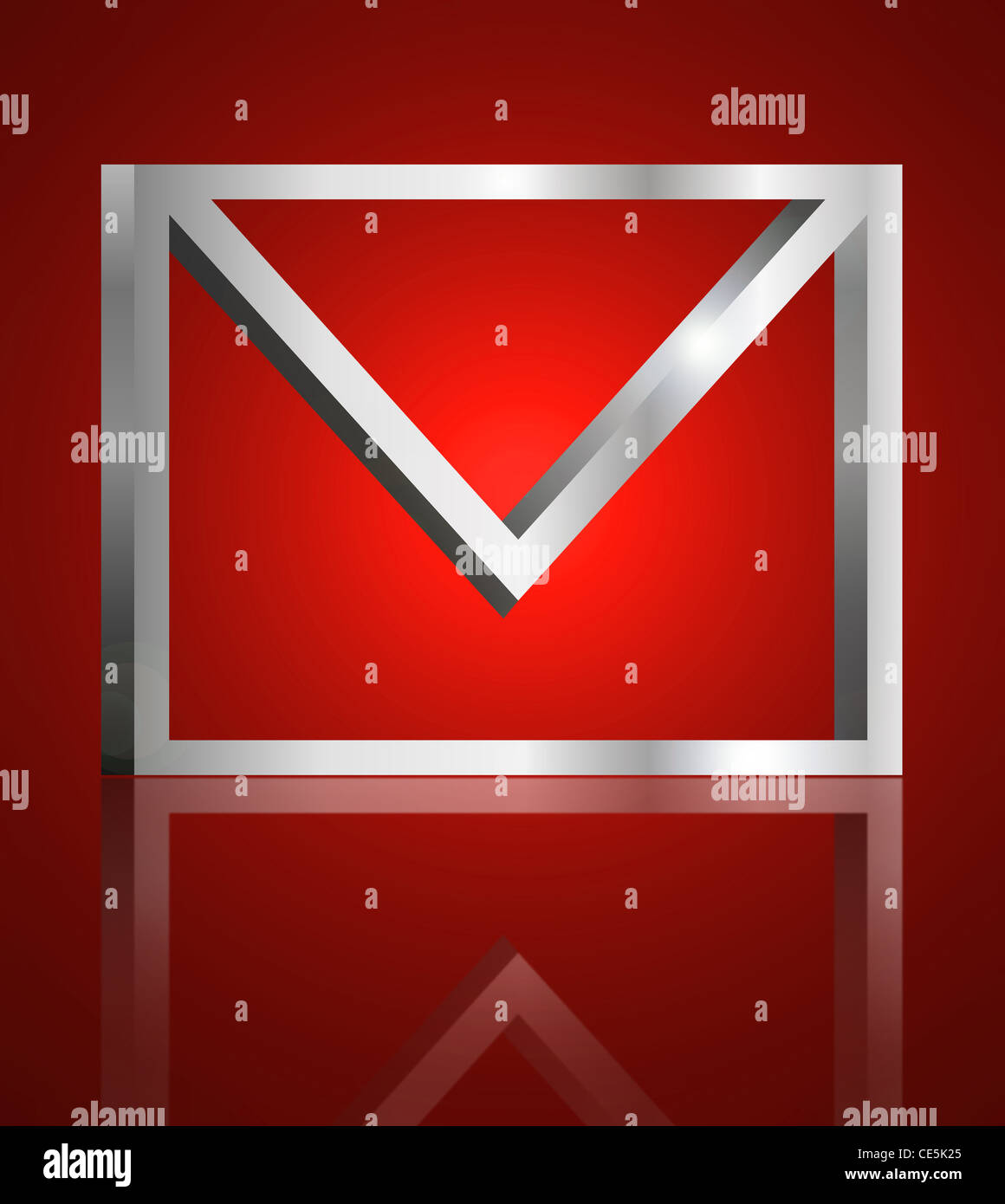 Illustration depicting a single metallic email symbol arranged over red ...