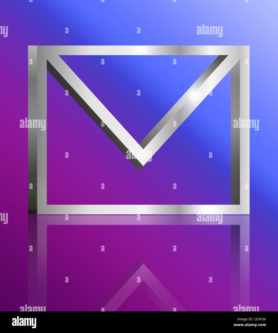 Illustration depicting a single metallic email symbol arranged over ...