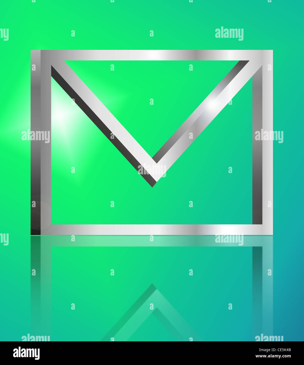 Illustration depicting a single metallic email symbol arranged over ...