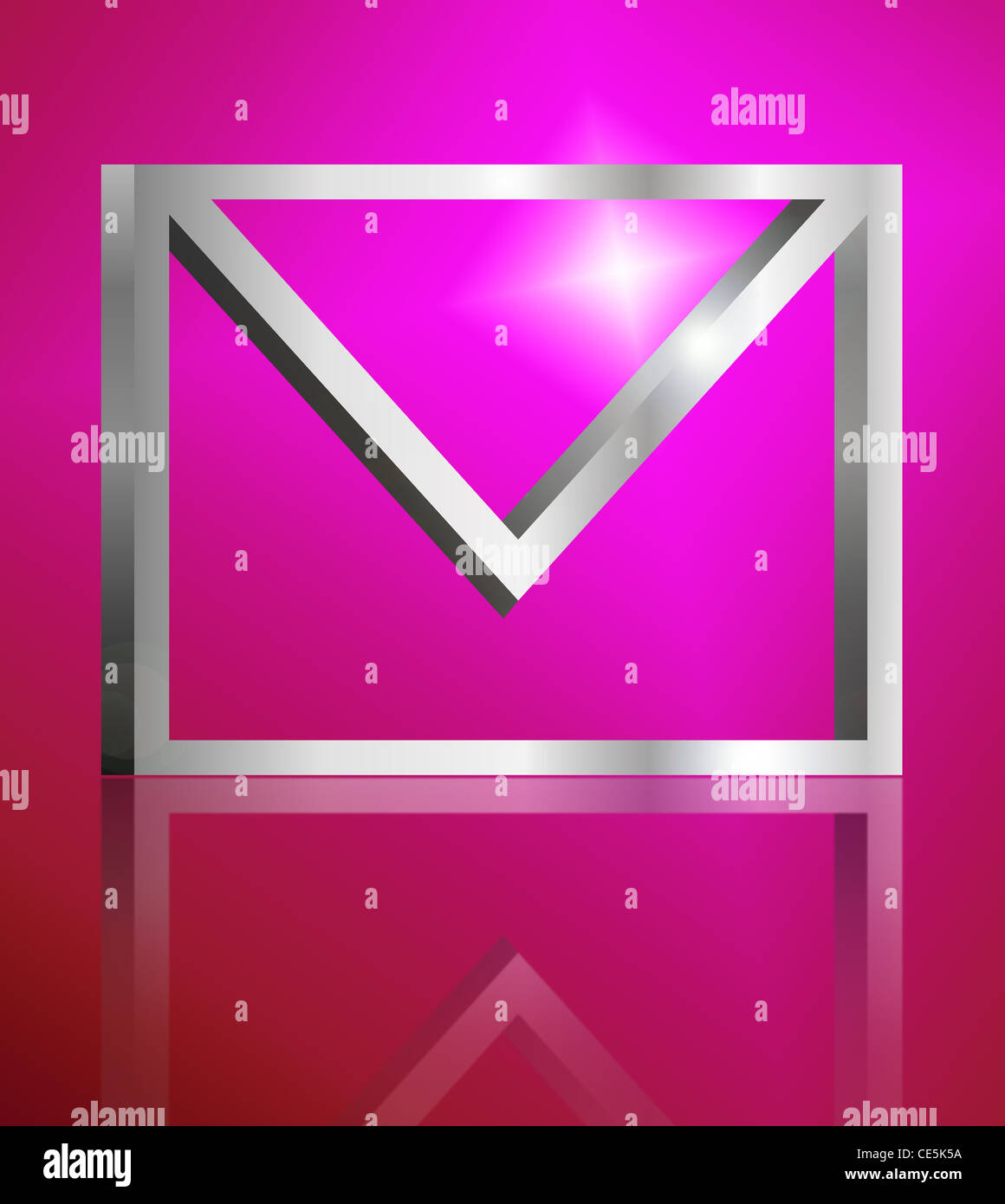 Illustration depicting a single metallic email symbol arranged over ...