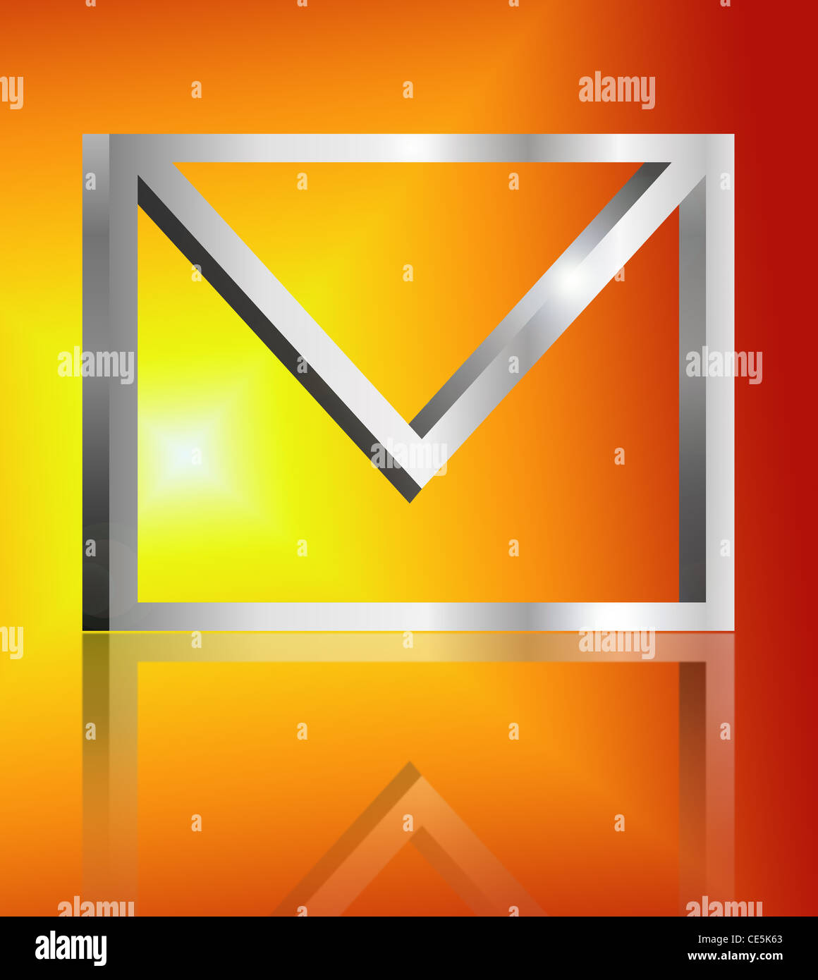 Illustration depicting a single metallic email symbol arranged over ...