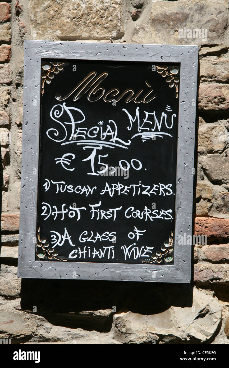 special menu sign outside cafe bar restaurant in tuscany italy Stock ...