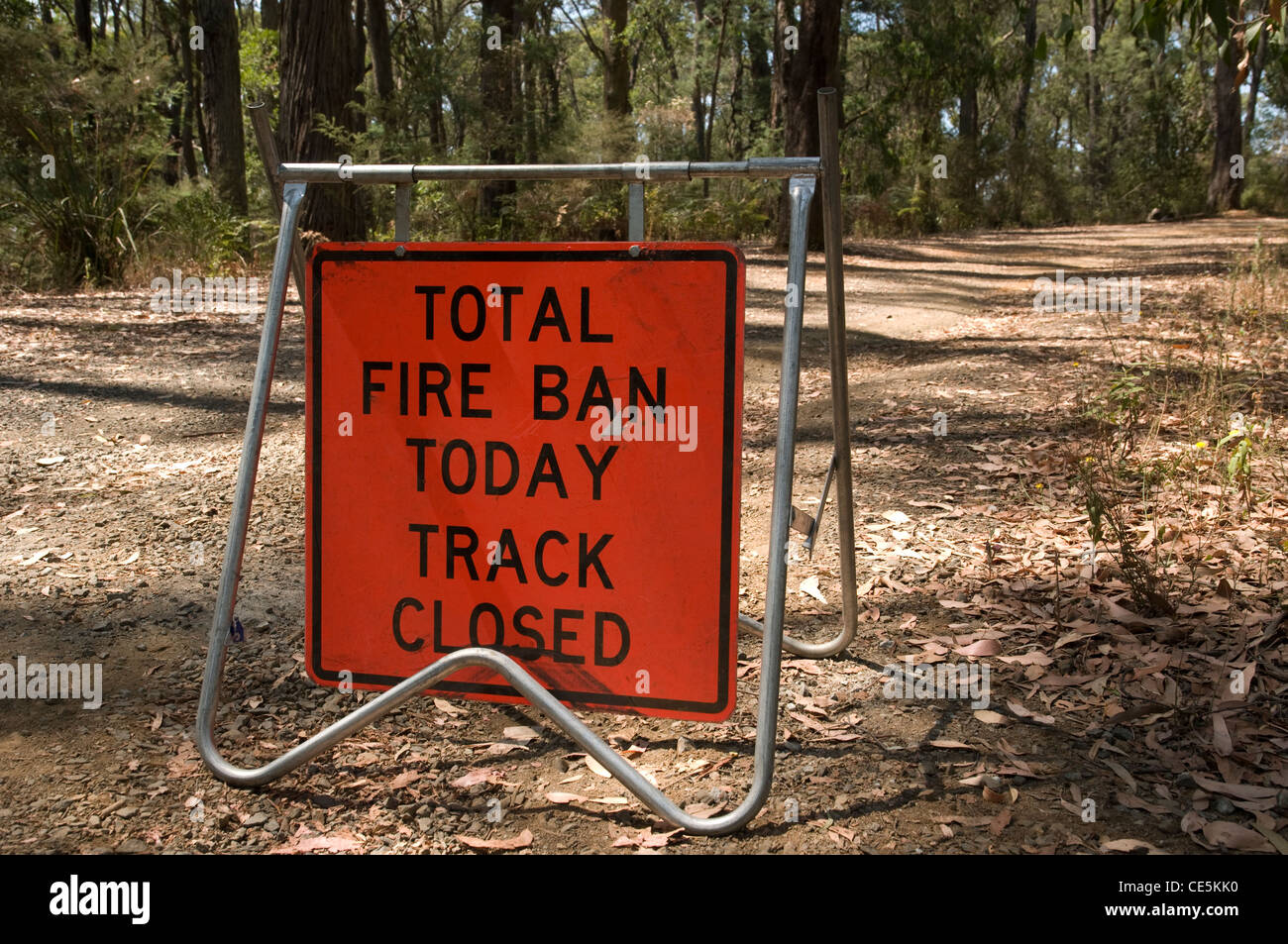 'Fire Ban' sign in woodland, closed track, Victoria, Australia Stock ...