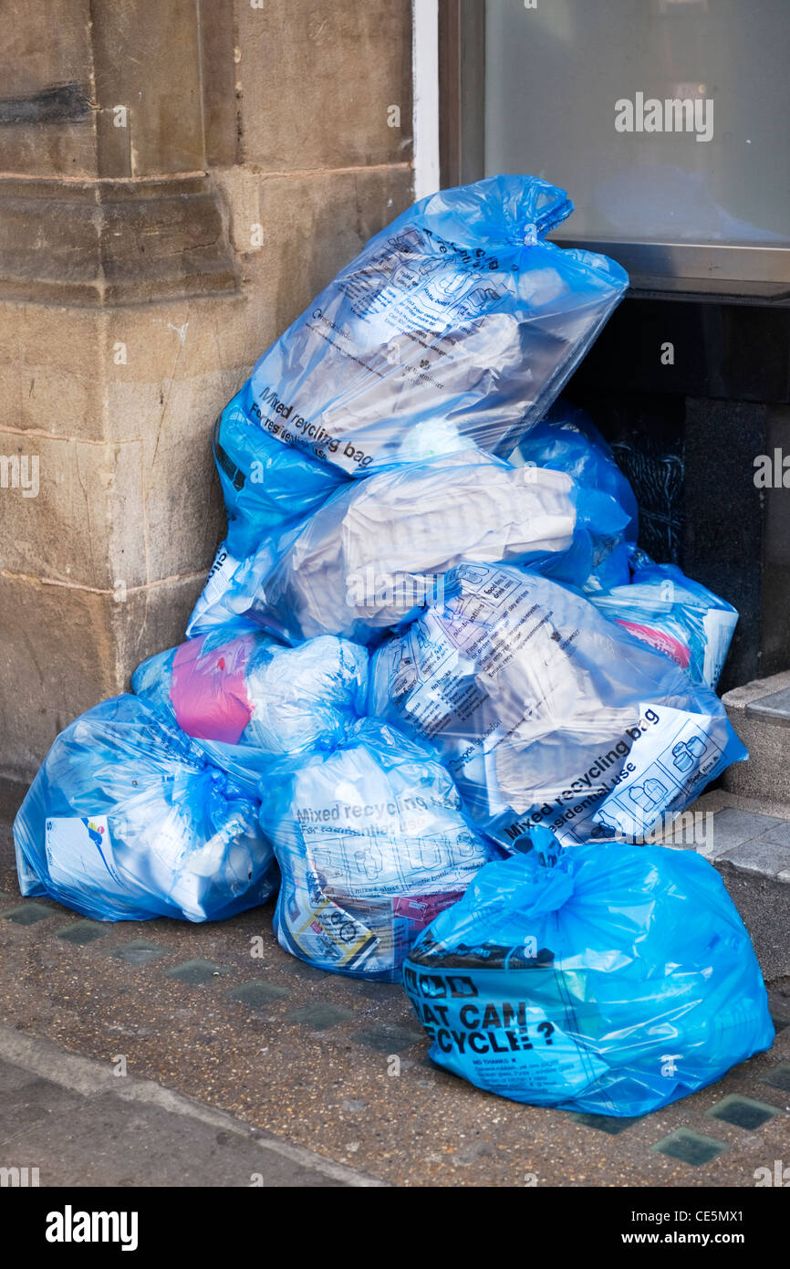 West End Charing Cross Road London pile of mixed recycling trash ...