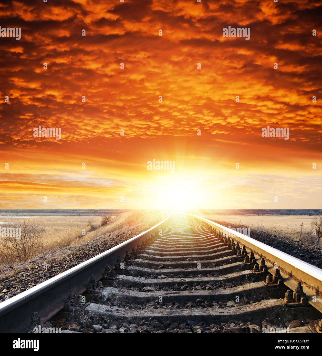 railway to sunset Stock Photo - Alamy