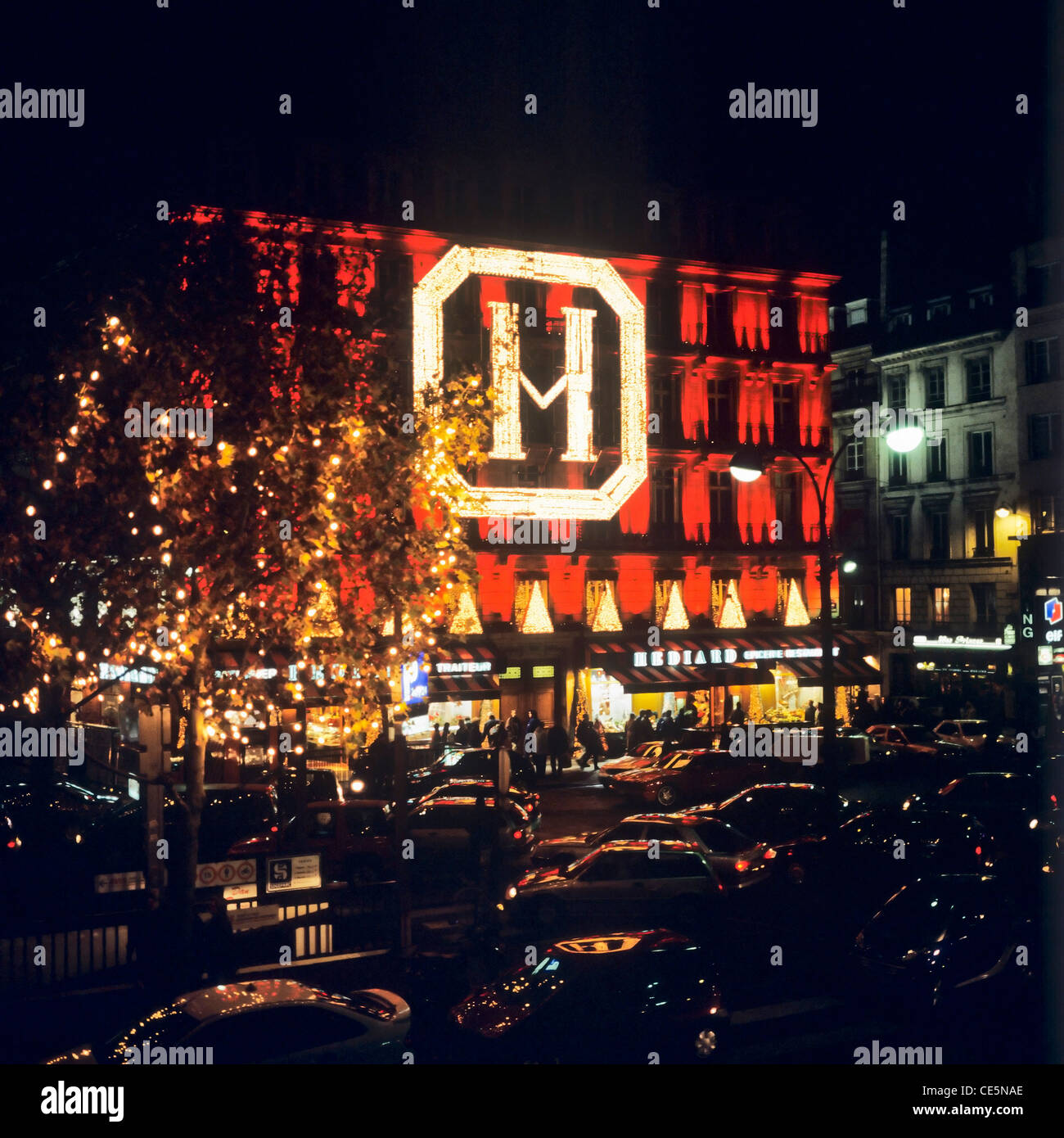 Hédiard luxury food caterer and store, Christmas time at night, Paris ...