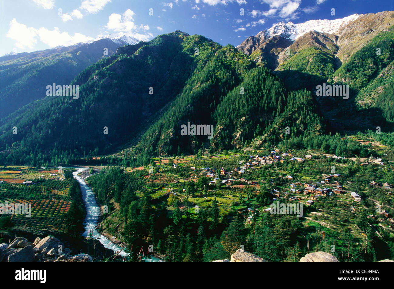 Village river fields mountain Batsert Kinnaur ; Himachal Pradesh ...