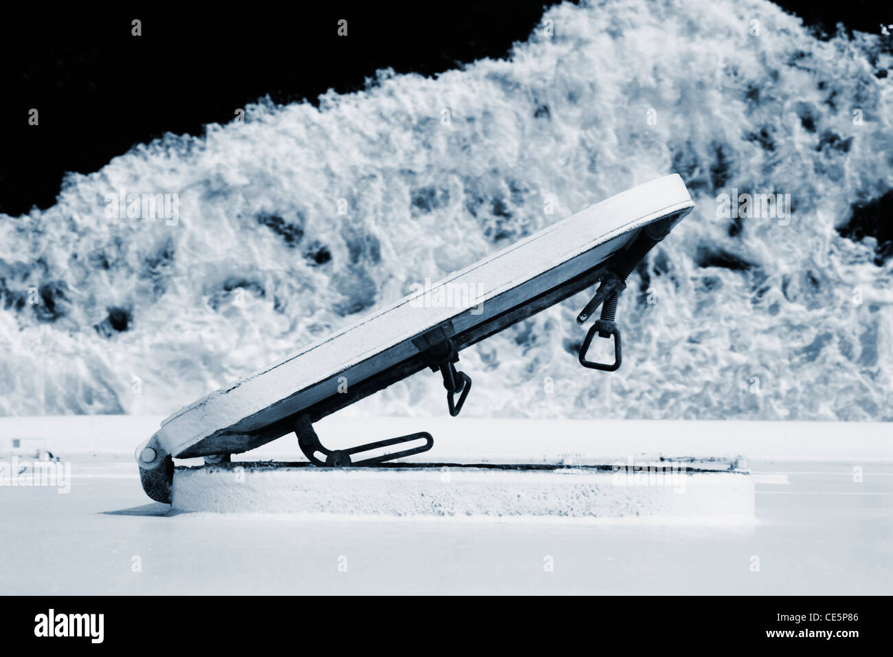 Looking down on open hatch from top deck of passenger ferry Stock Photo ...