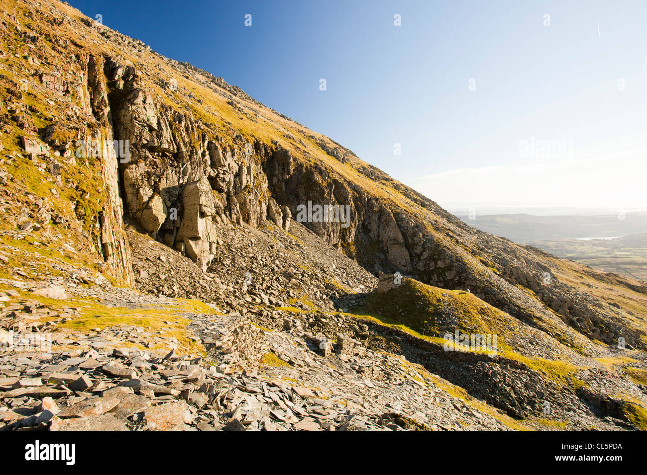Old abandoned slate quarry workings on the side of Coniston Old Man in ...