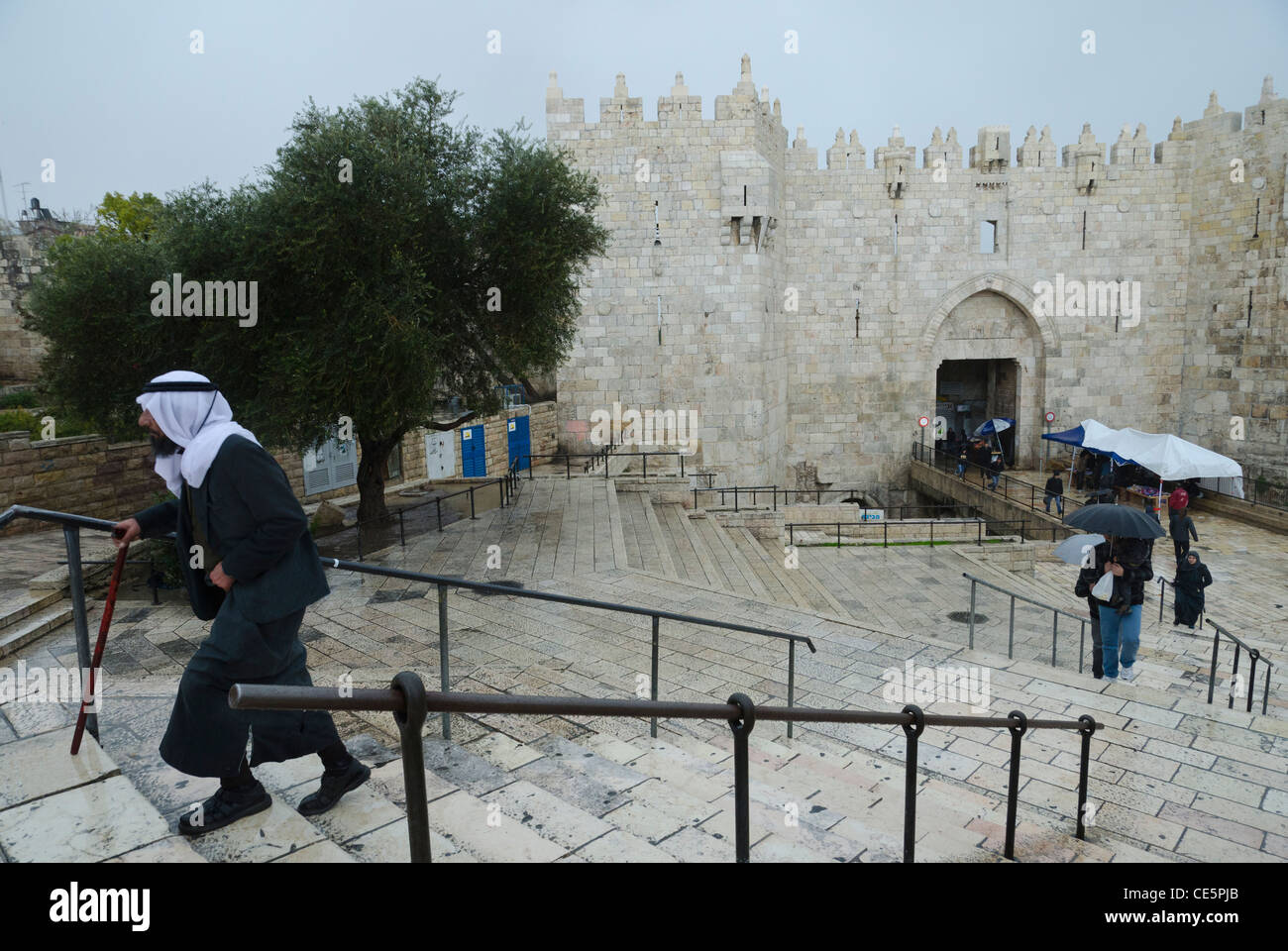 palestinian man in winter weather. Damascus gate. Jerusalem Old City ...