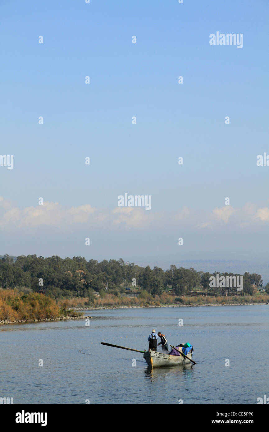 Israel, Sea of Galilee, a fishing boat by the coast of Capernaum Stock ...
