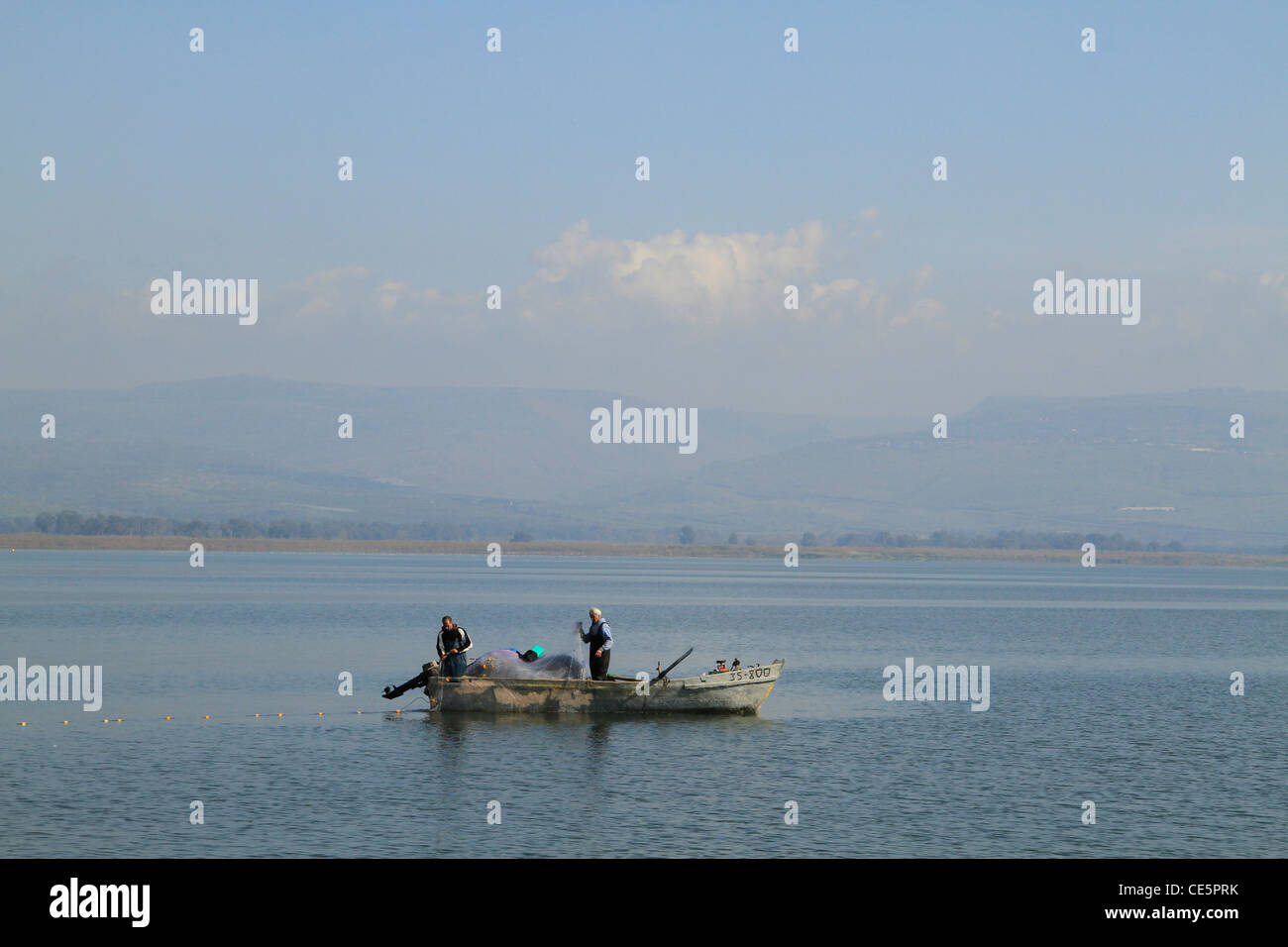 Israel, Sea of Galilee, a fishing boat by the coast of Capernaum Stock ...