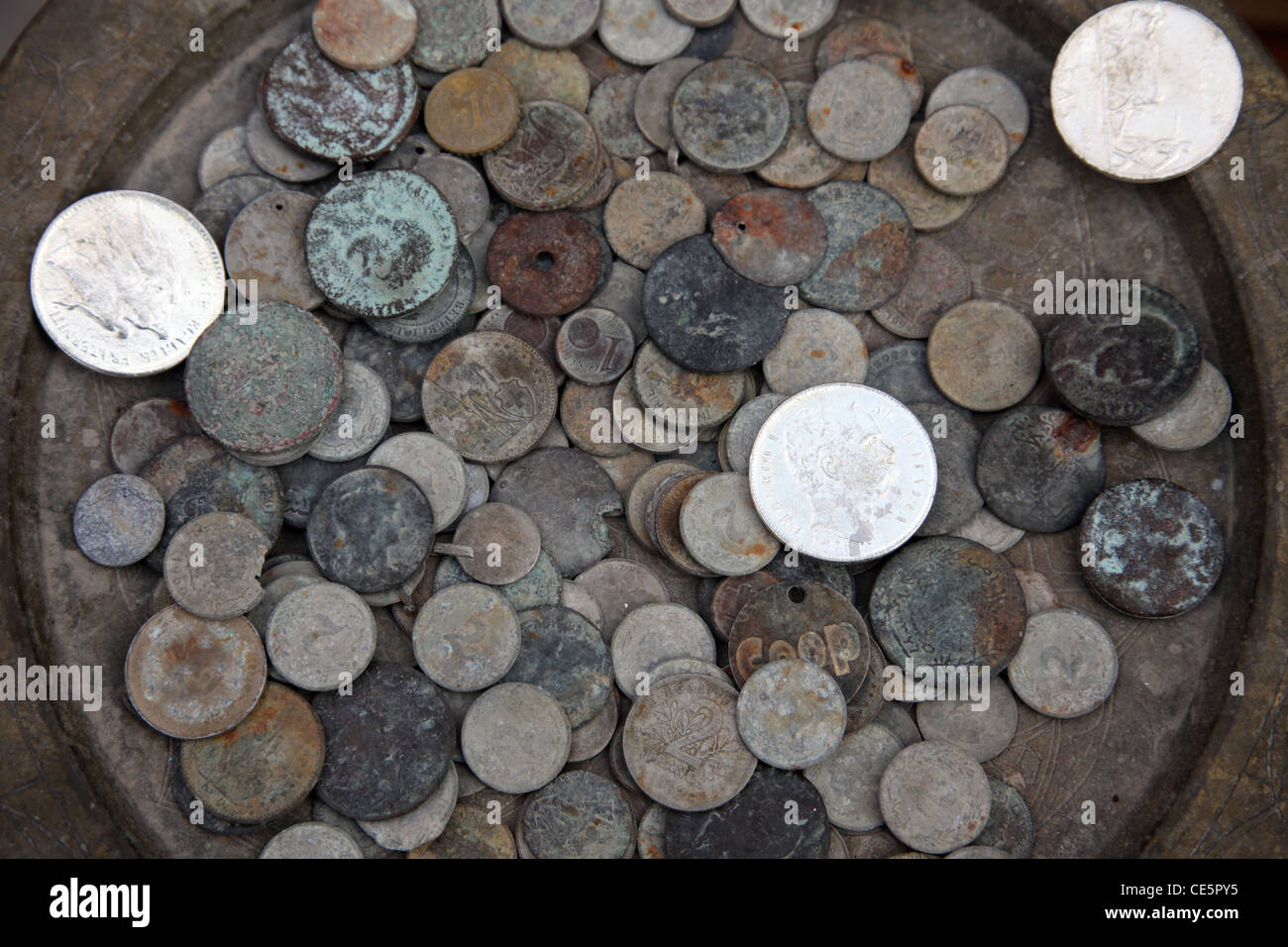 Wonderful collection of old coins from different countries, El-Jem ...