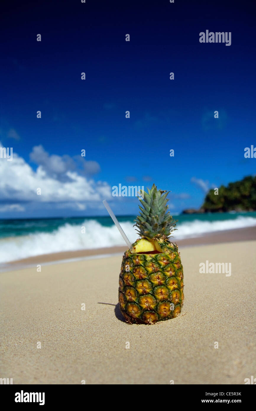 Pina colada on beach of Atlantic ocean Stock Photo - Alamy