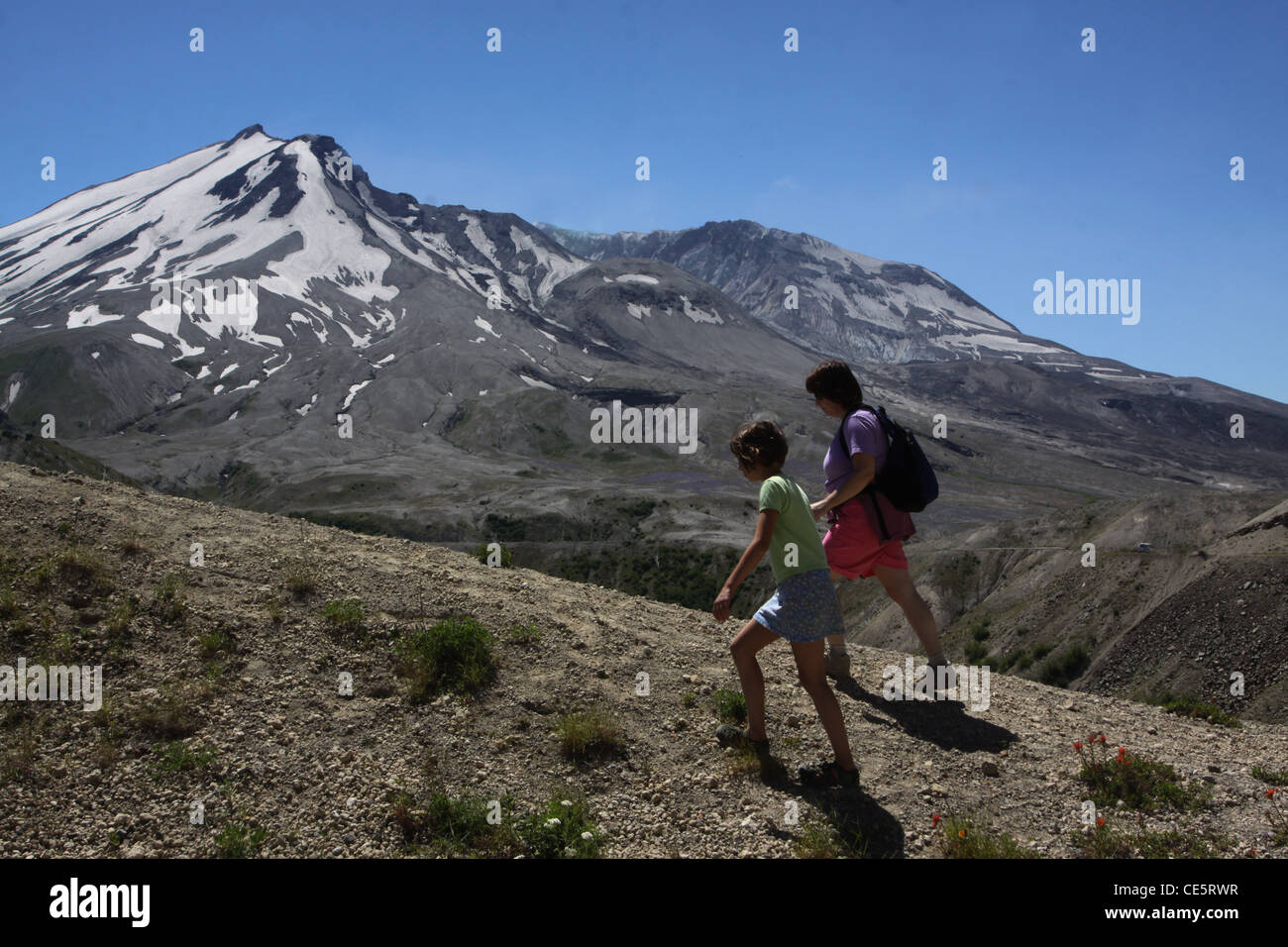 hiker pumice plain Mount St Helens Volcano National monument Stock ...