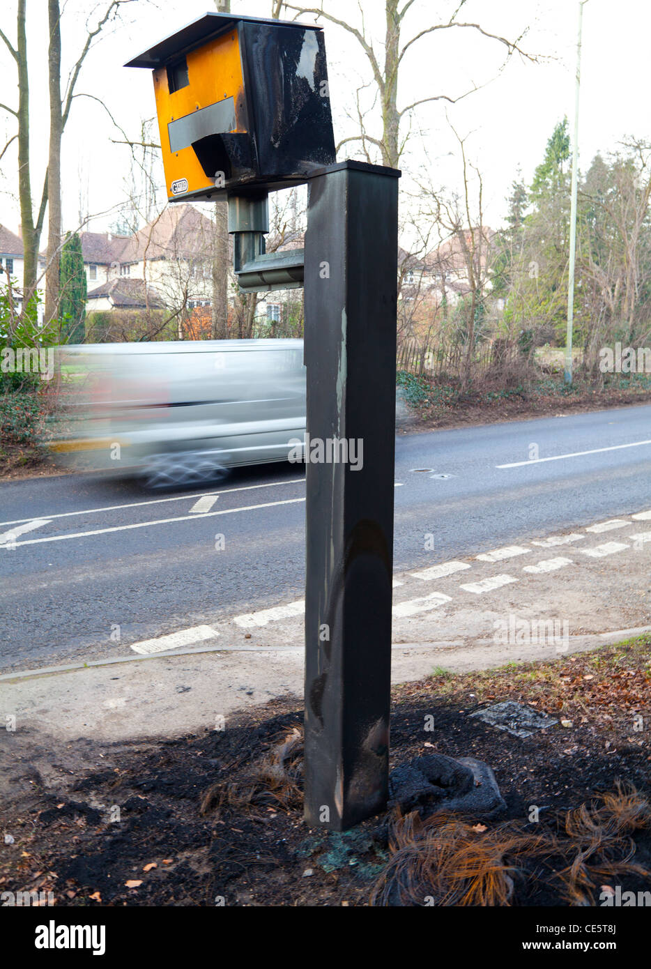 Speed camera vandalised by fire Stock Photo - Alamy