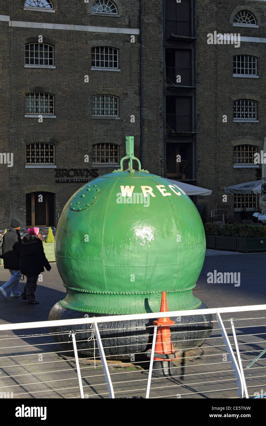 Large green buoy wreck marker, West India Quay, Docklands, London ...