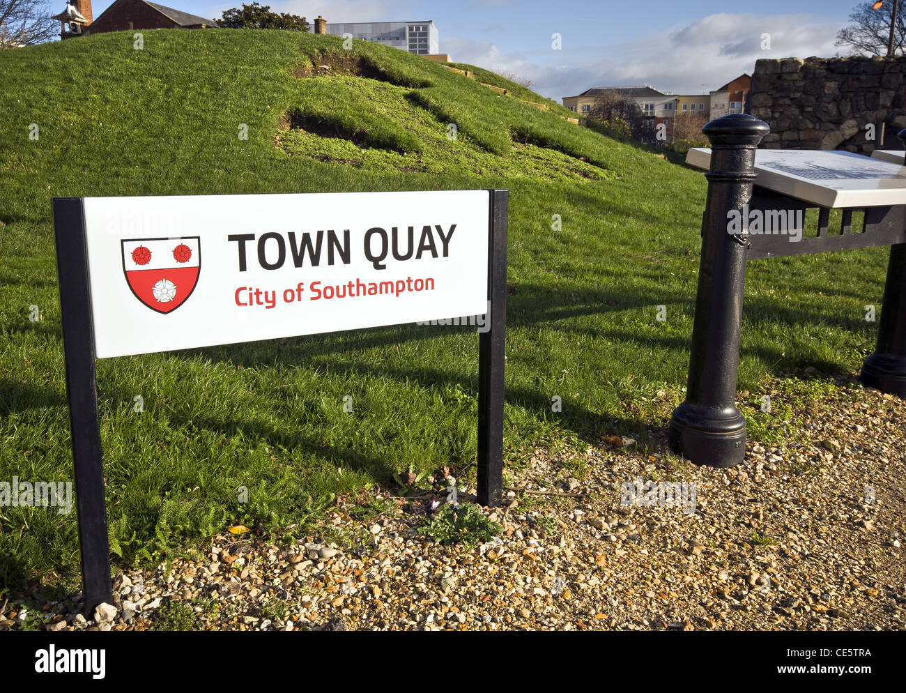Town Quay street sign and anchor on grass verge Southampton England UK ...