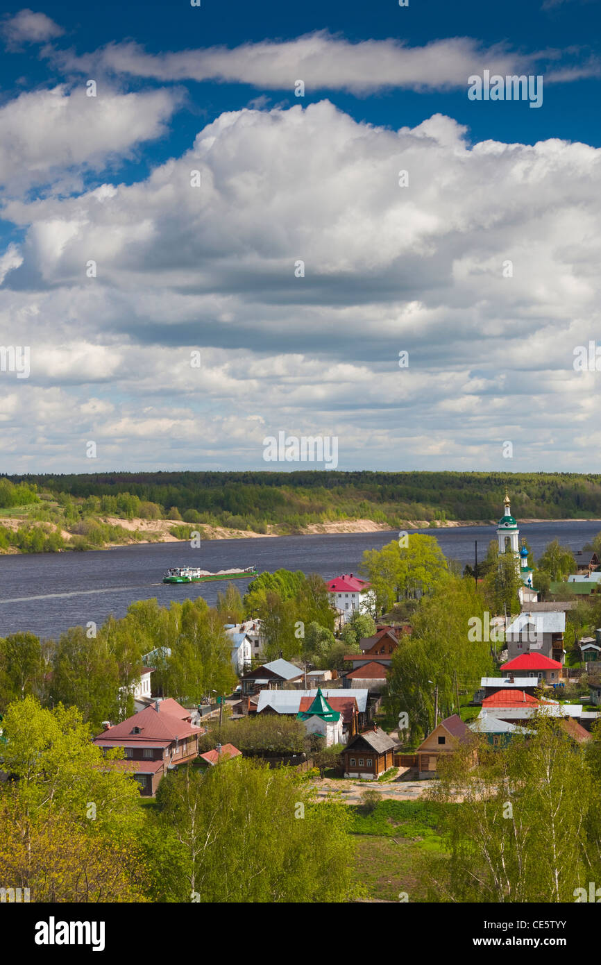 Russia, Ivanovo Oblast, Golden Ring, Plyos, elevated view of Volga ...