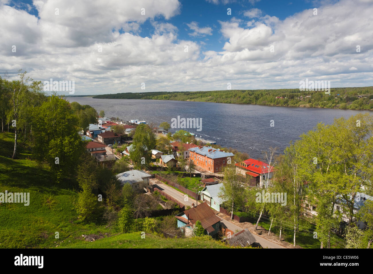 Russia, Ivanovo Oblast, Golden Ring, Plyos, elevated view of Volga ...