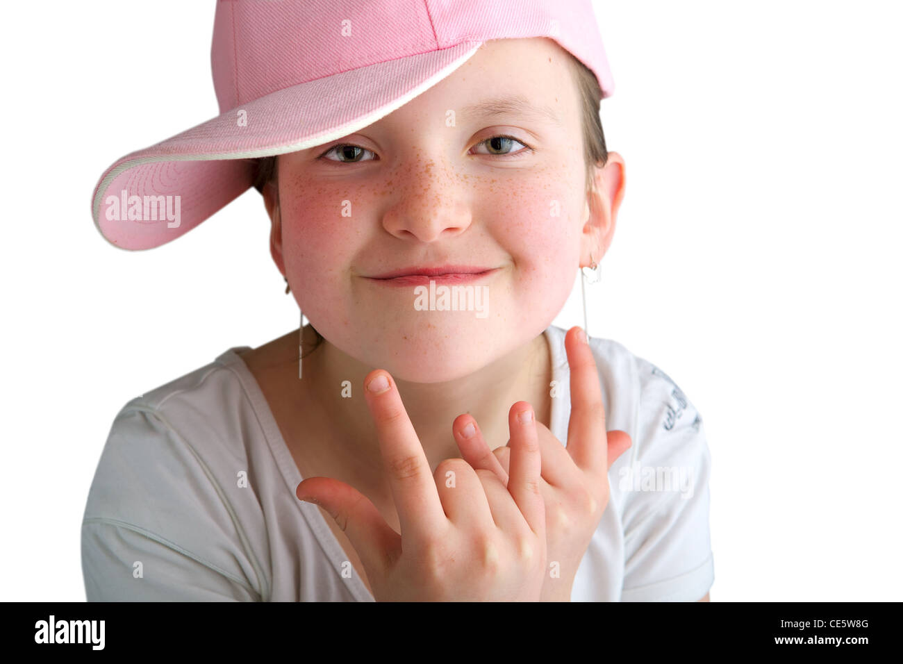 Girl with a pink baseball cap Stock Photo - Alamy