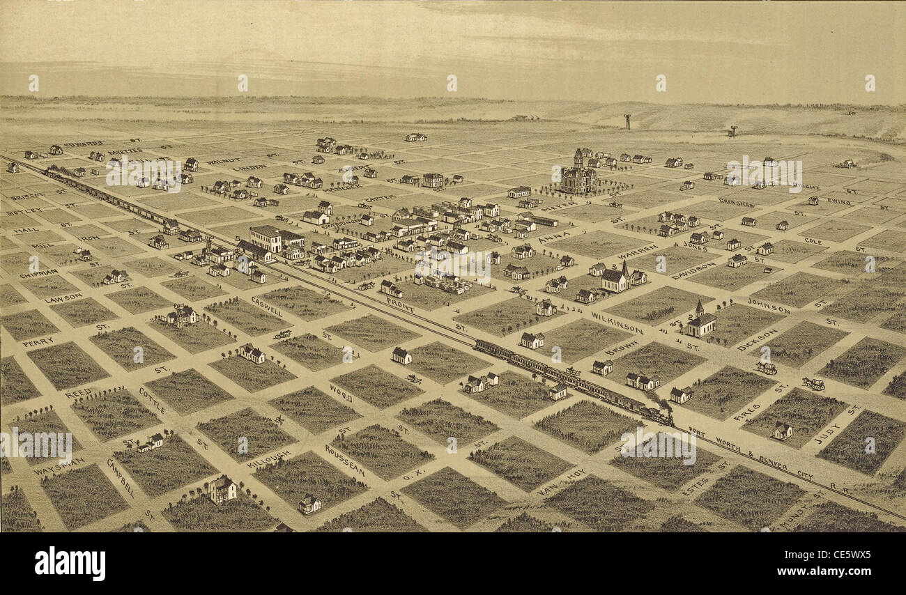 1890 engraving of city of Childress, Texas drawn by T. M. Fowler ...