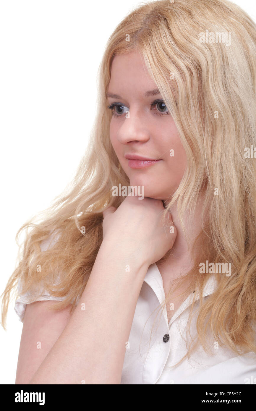portrait of beautiful blonde girl white background Stock Photo - Alamy
