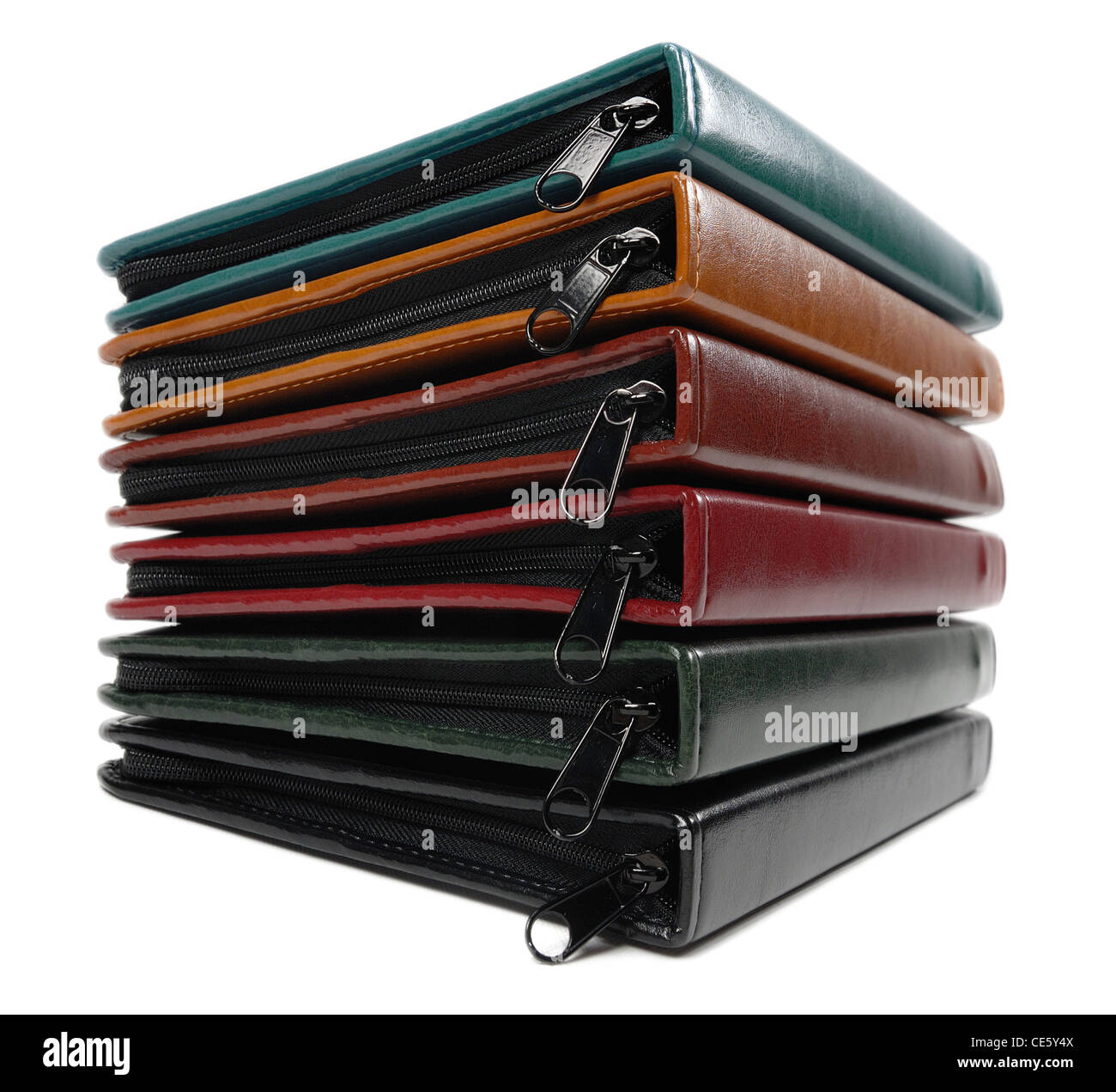 Stack of colorful leather note books with zip, isolated on white Stock ...