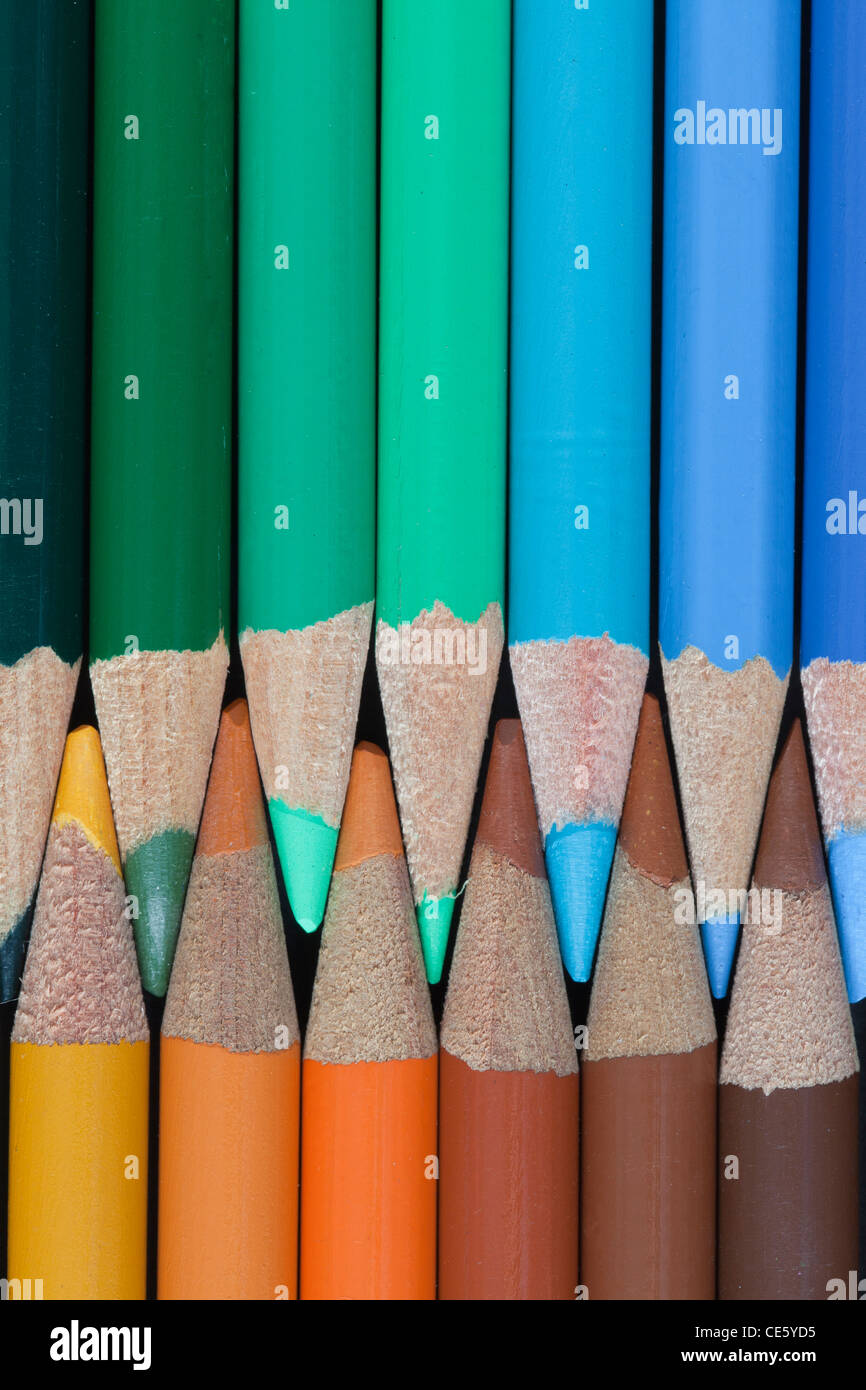 Colored Pencils - earth tones - blues, greens; browns Stock Photo - Alamy