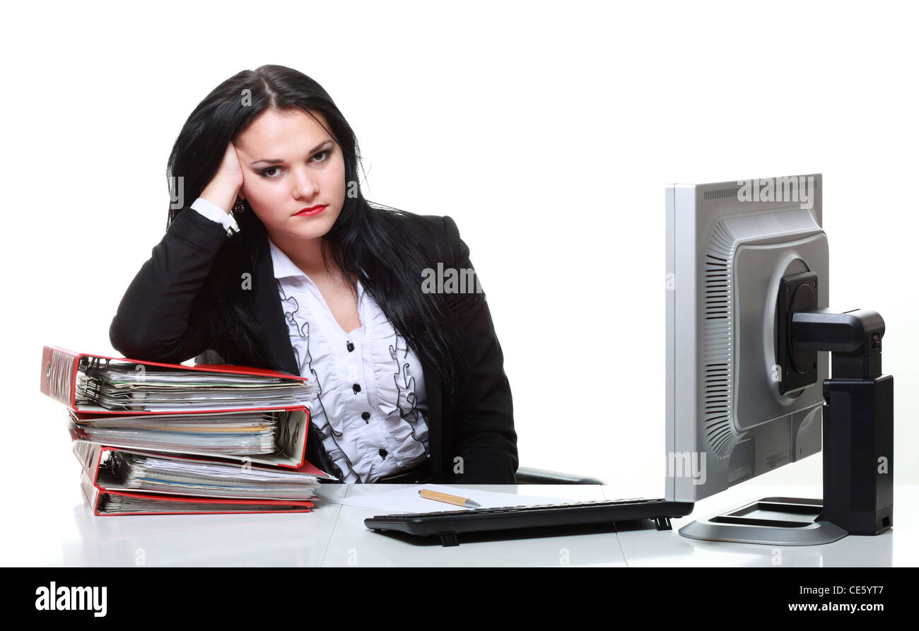 modern business woman with headset microphone sitting at office desk ...