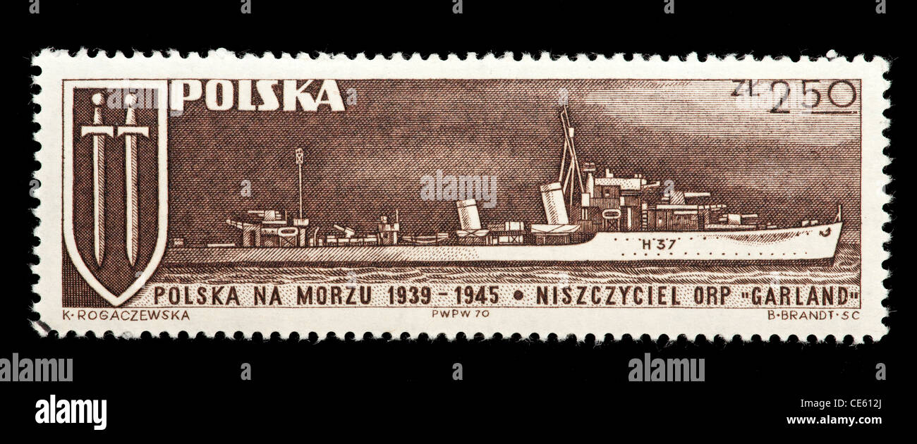 Postage stamp from Poland depicting the Polish naval ship Garland Stock ...