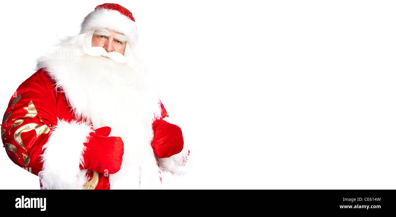 Traditional Santa Claus giving a big "ho ho ho" belly laugh. Isolated ...