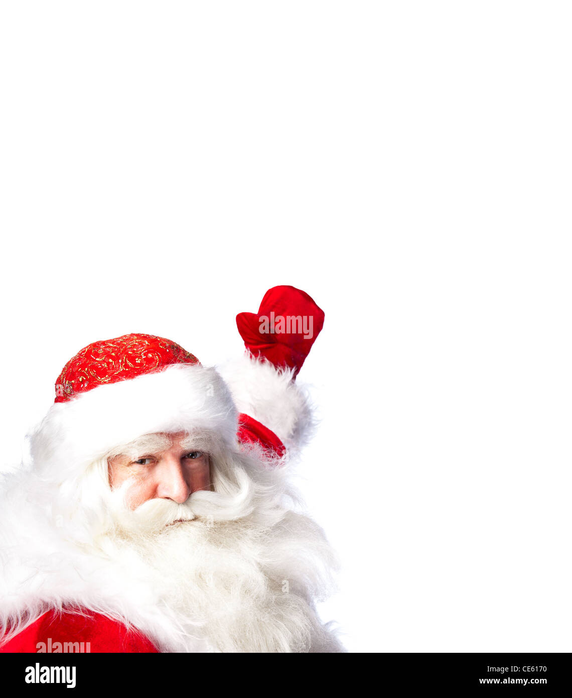 Santa Claus pointing his hand isolated over white Stock Photo - Alamy