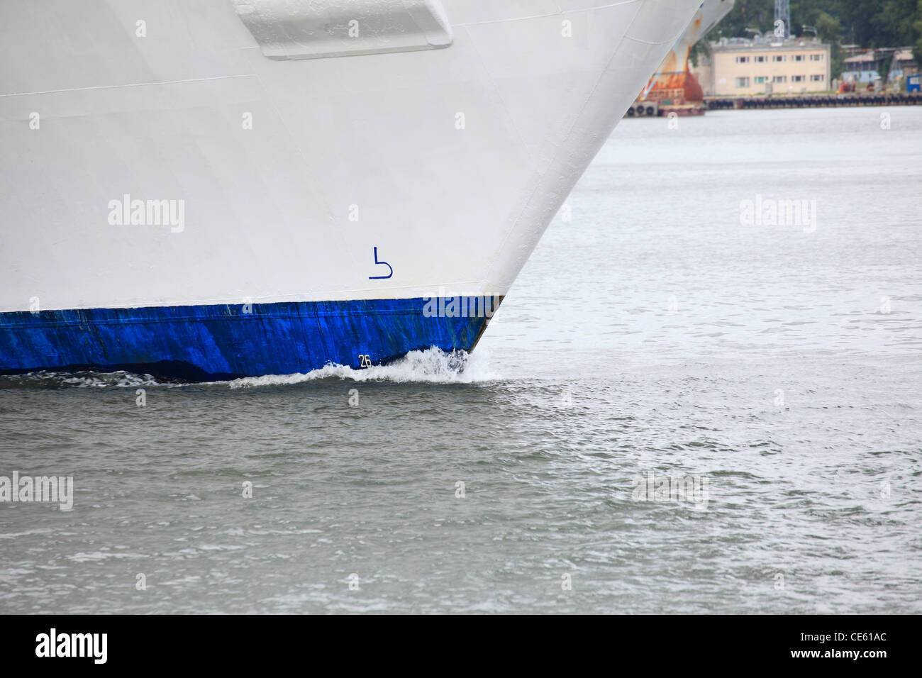 Tug boat bow creating spray outdoor sea - Cruise ship details Stock ...