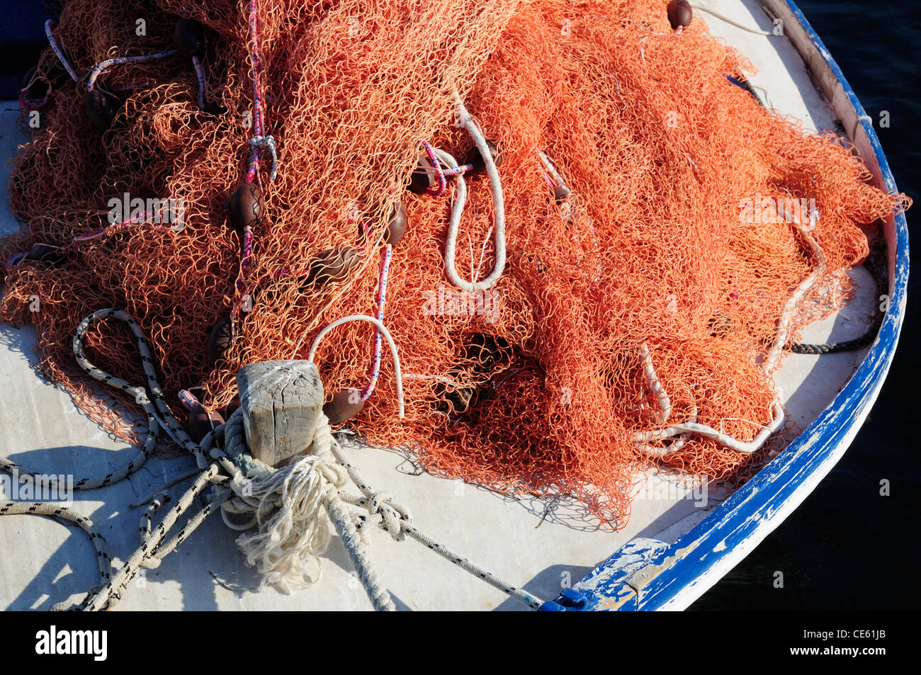 Fishing net on a moored boat, Silba island, Croatia Stock Photo - Alamy