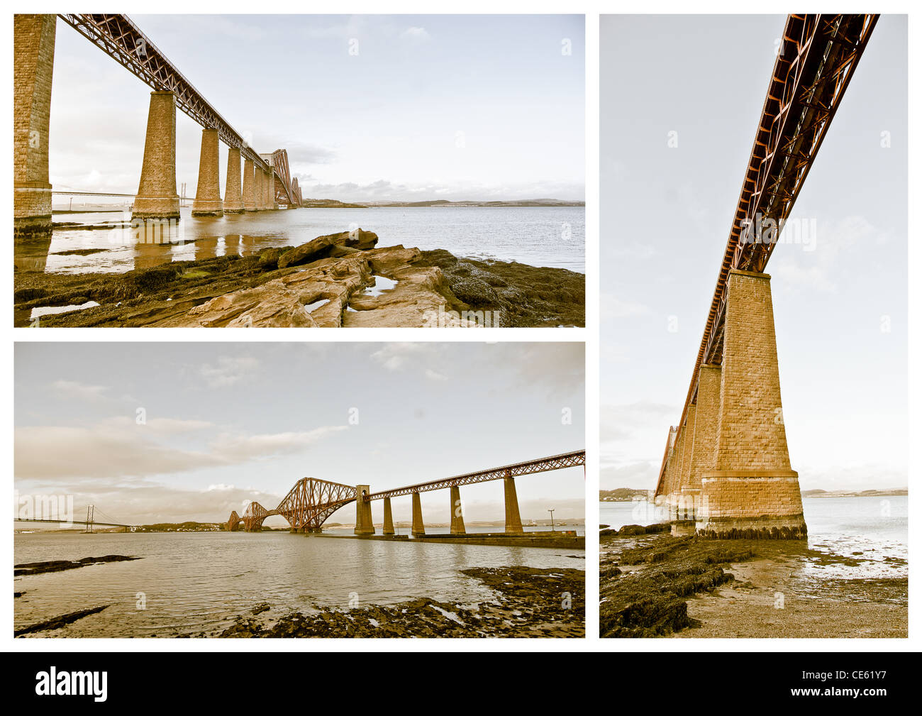 Vintage collage of three photographs of the Forth Road Bridge in ...