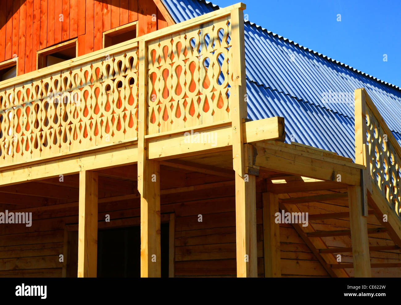Log cabin under construction. Side view. Nobody Stock Photo - Alamy