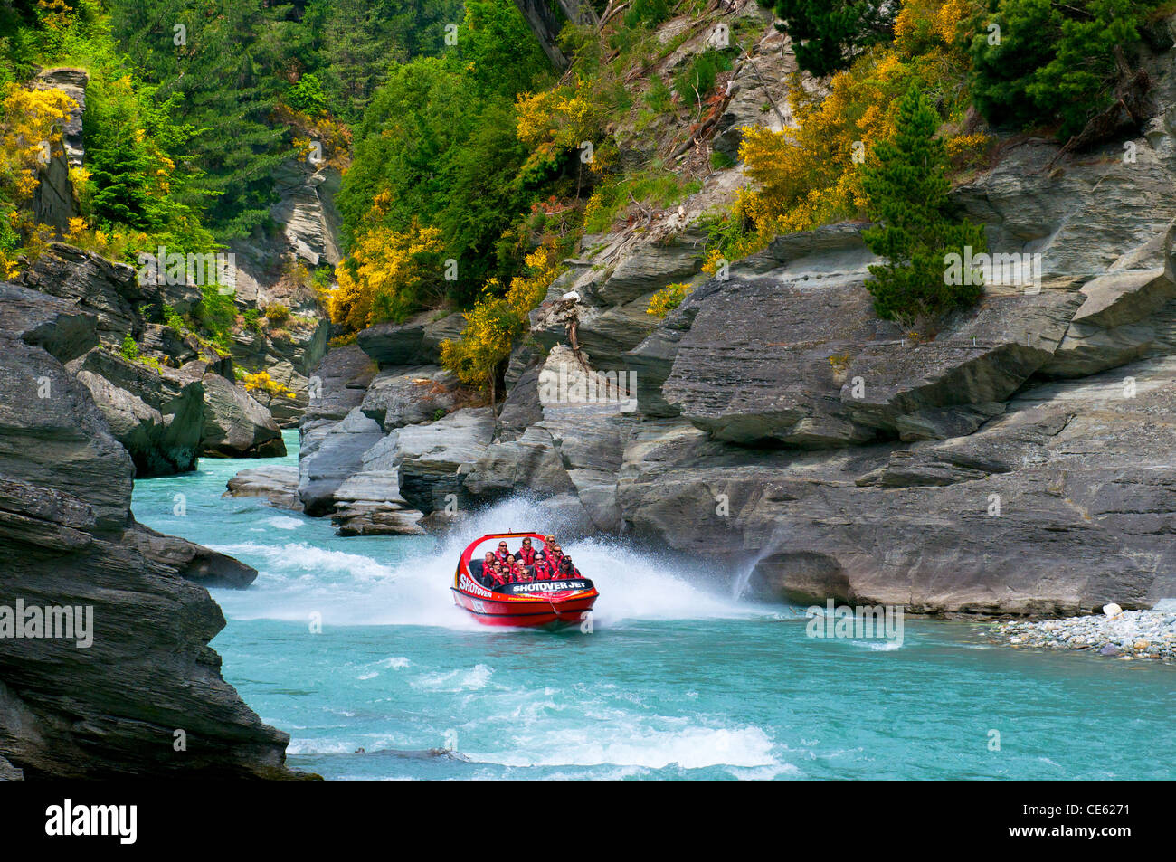 Jet Boat on the Shotover river Queenstown Stock Photo - Alamy