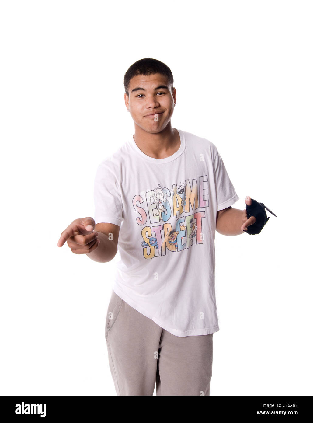 Contemporary dancer - breakdance instructor on white background Stock ...