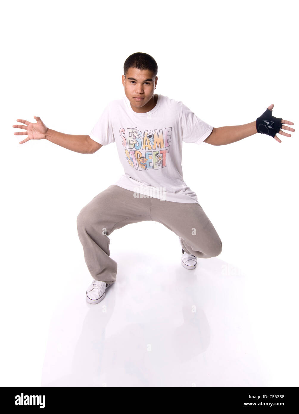 Contemporary dancer - breakdance instructor on white background Stock ...