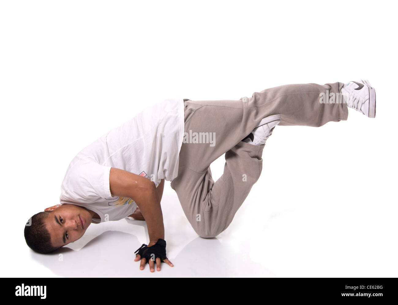 Contemporary dancer - breakdance instructor on white background Stock ...