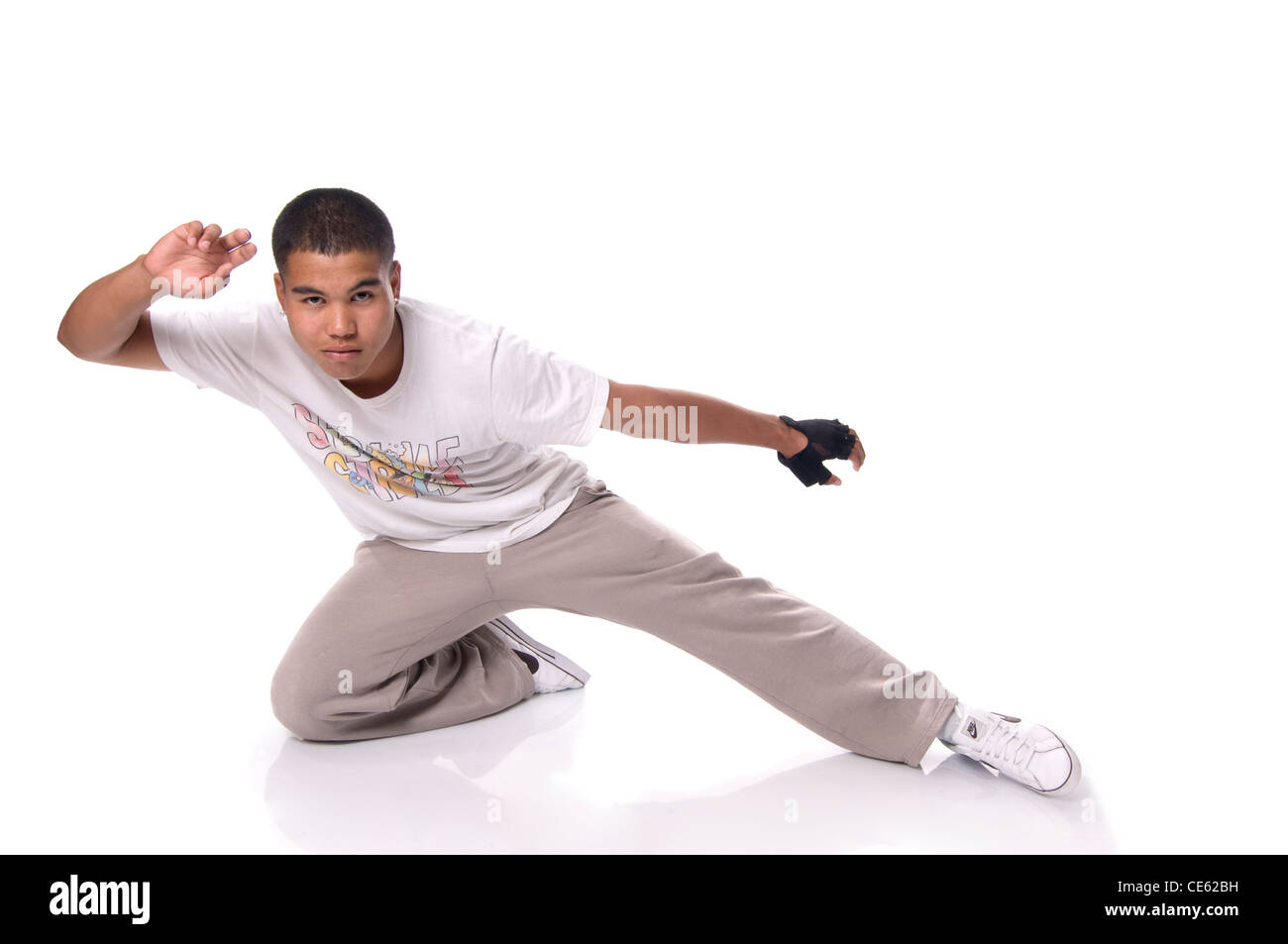 Contemporary dancer - breakdance instructor on white background Stock ...
