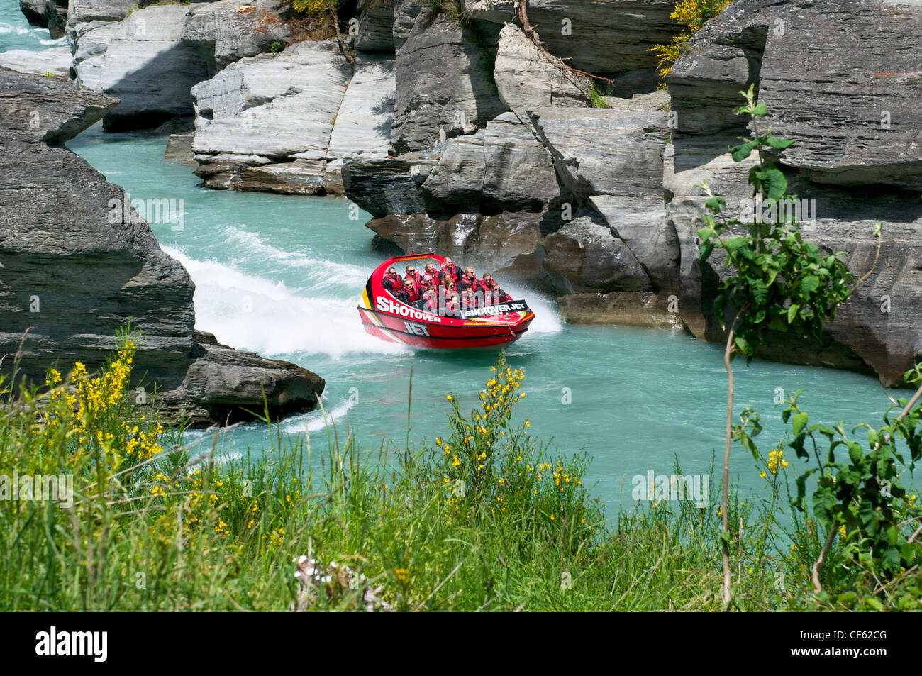 Jet Boat on the Shotover river Queenstown Stock Photo - Alamy