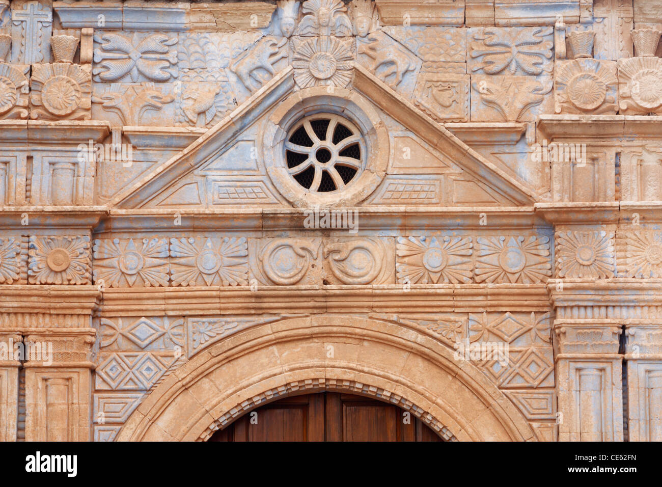Aztec inspired stonework around entrance to 17th century Nuestra Señora ...