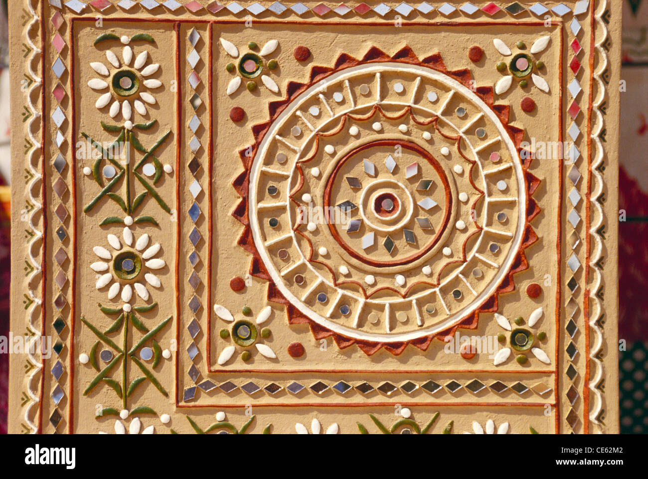 mud and mirror work wall Bhuj Kutch Gujarat India Stock Photo - Alamy